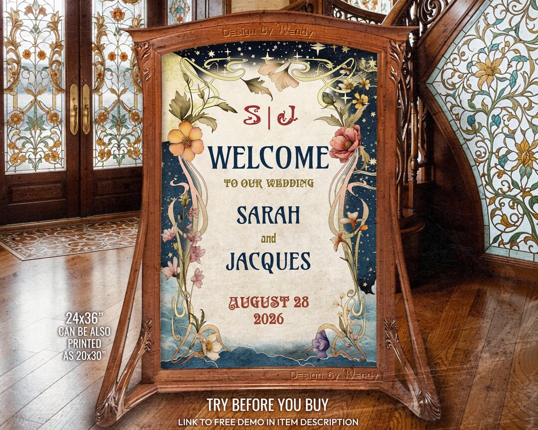 Art Nouveau Fantasy Welcome Sign. Vintage Wedding Sign With Retro ...