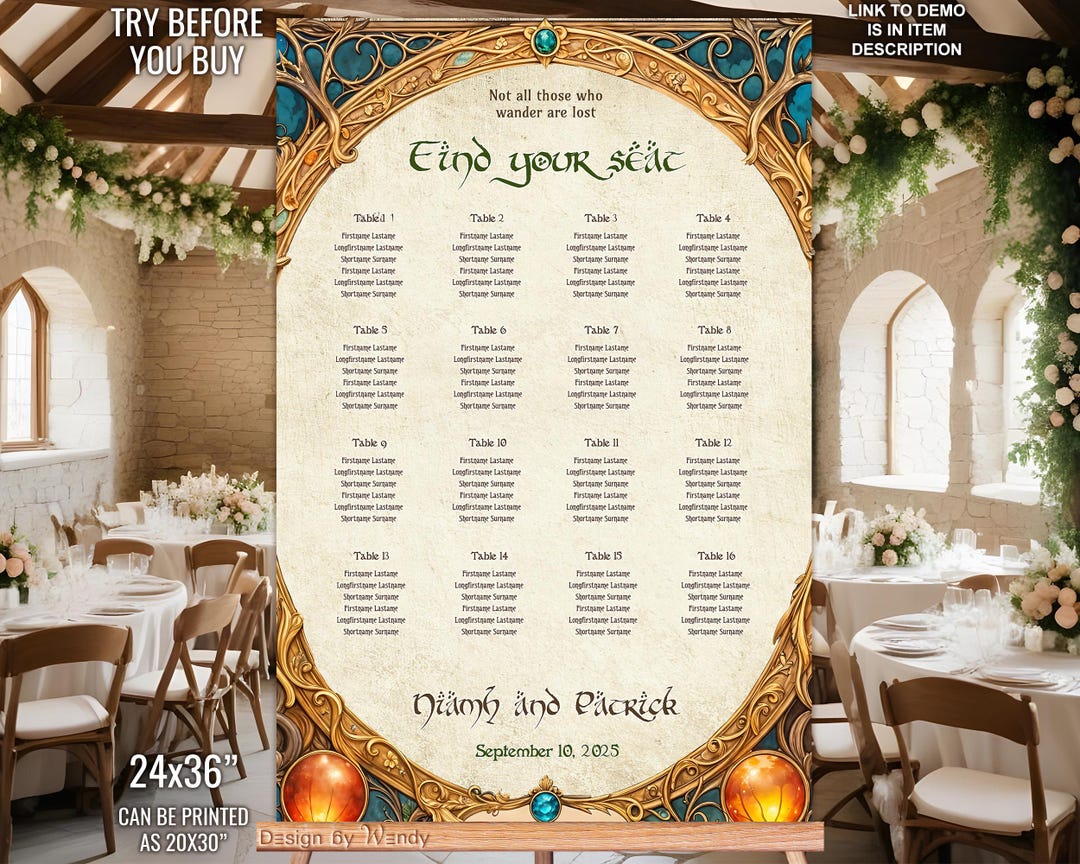 Handfasting Dinner Seating Chart. Editable Elven Fantasy Wedding Dinner ...