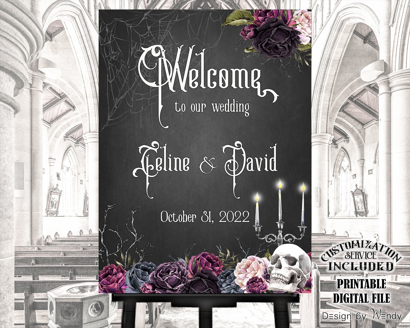Gothic wedding sign skulls and roses printable gothic wedding | Etsy