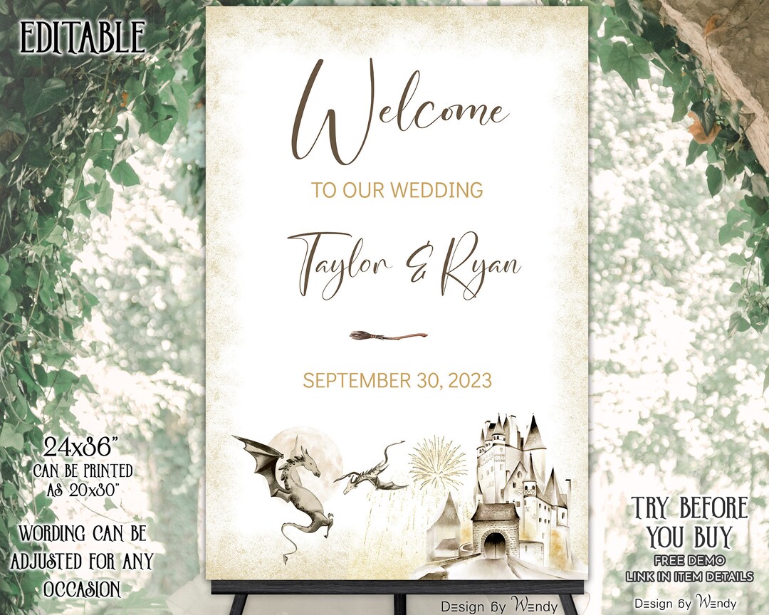 Editable Magic Welcome Sign Template. Witch Wizard Wedding Sign, Castle ...