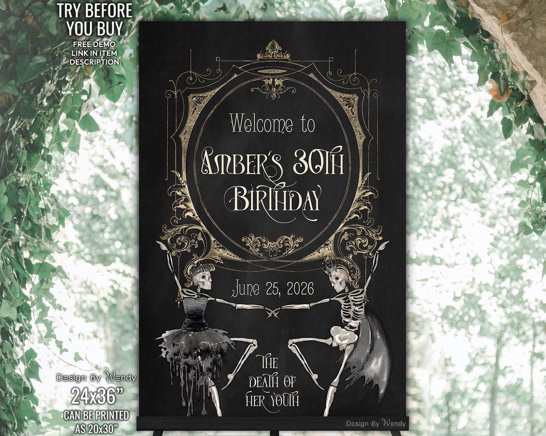 Macabre Welcome Sign Template With Dancing Skeletons. 30th Birthday ...