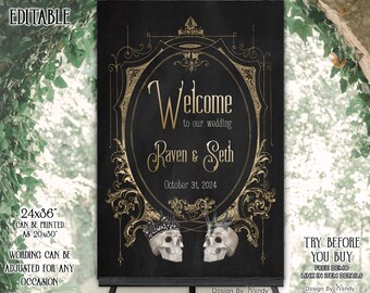 GOTHIC HALLOWEEN Welcome Sign Template Vintage Floral - Etsy
