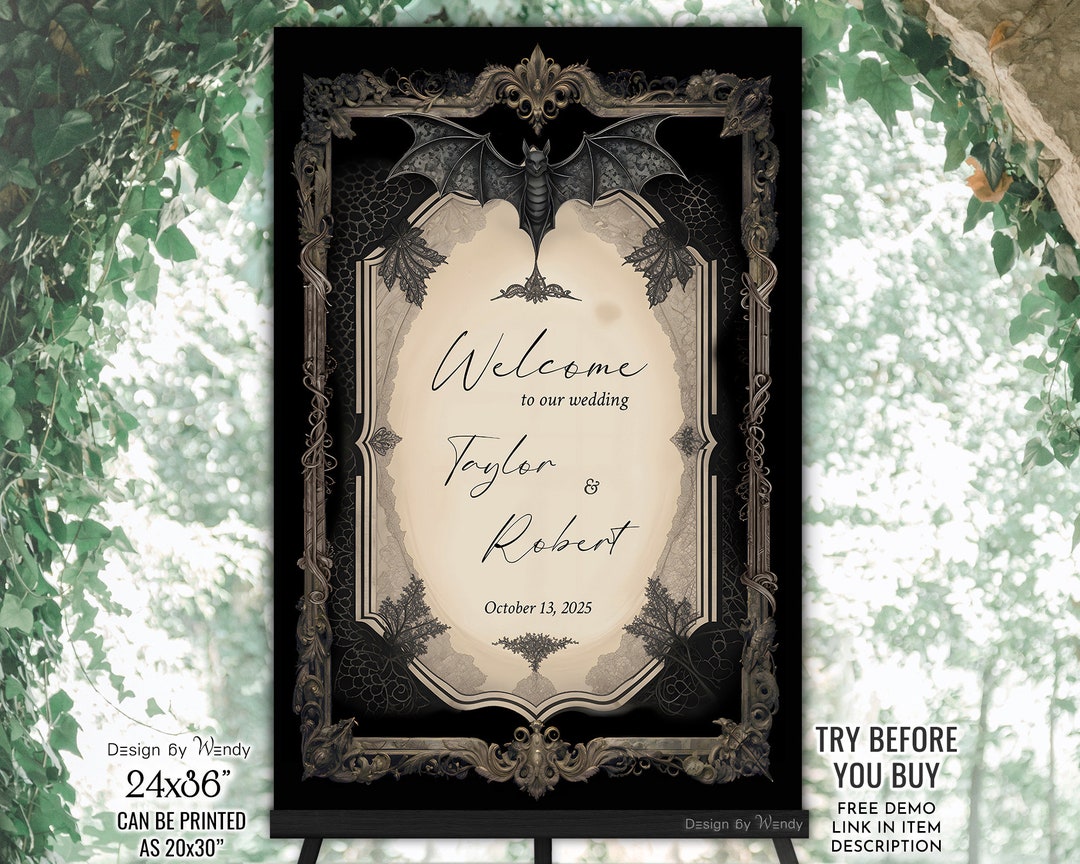 Vintage Bat Wedding Sign Template. Victorian Halloween Wedding Signage ...