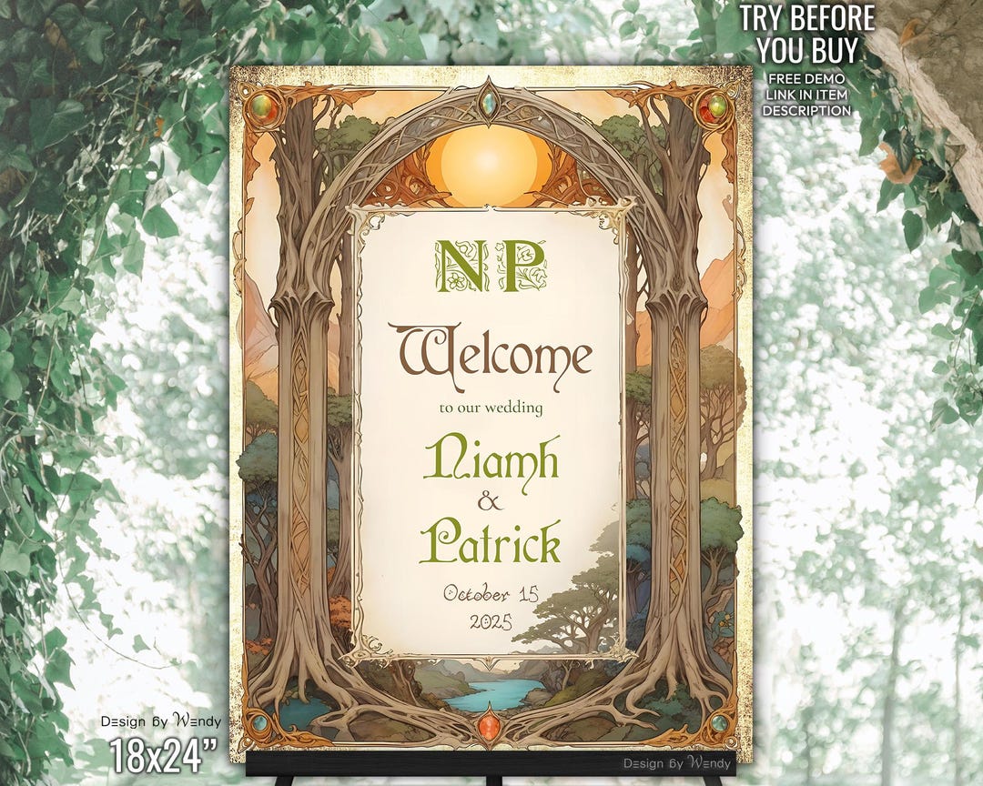 Fantasy Wedding Welcome Sign Template. Editable Art Nouveau Fantasy ...
