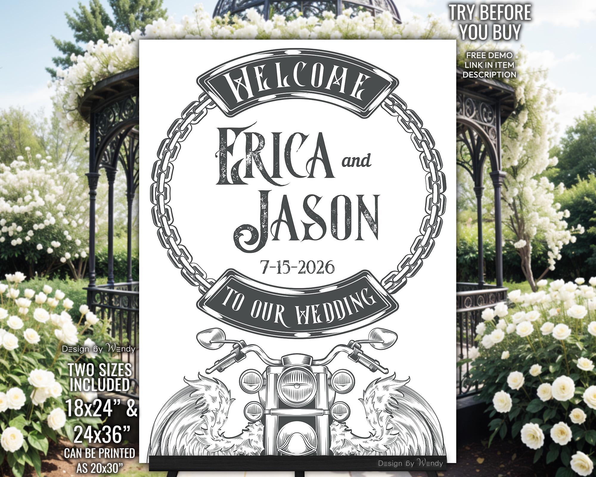 Editable Biker Wedding Sign. Motorcycle Welcome Sign Template in Two ...