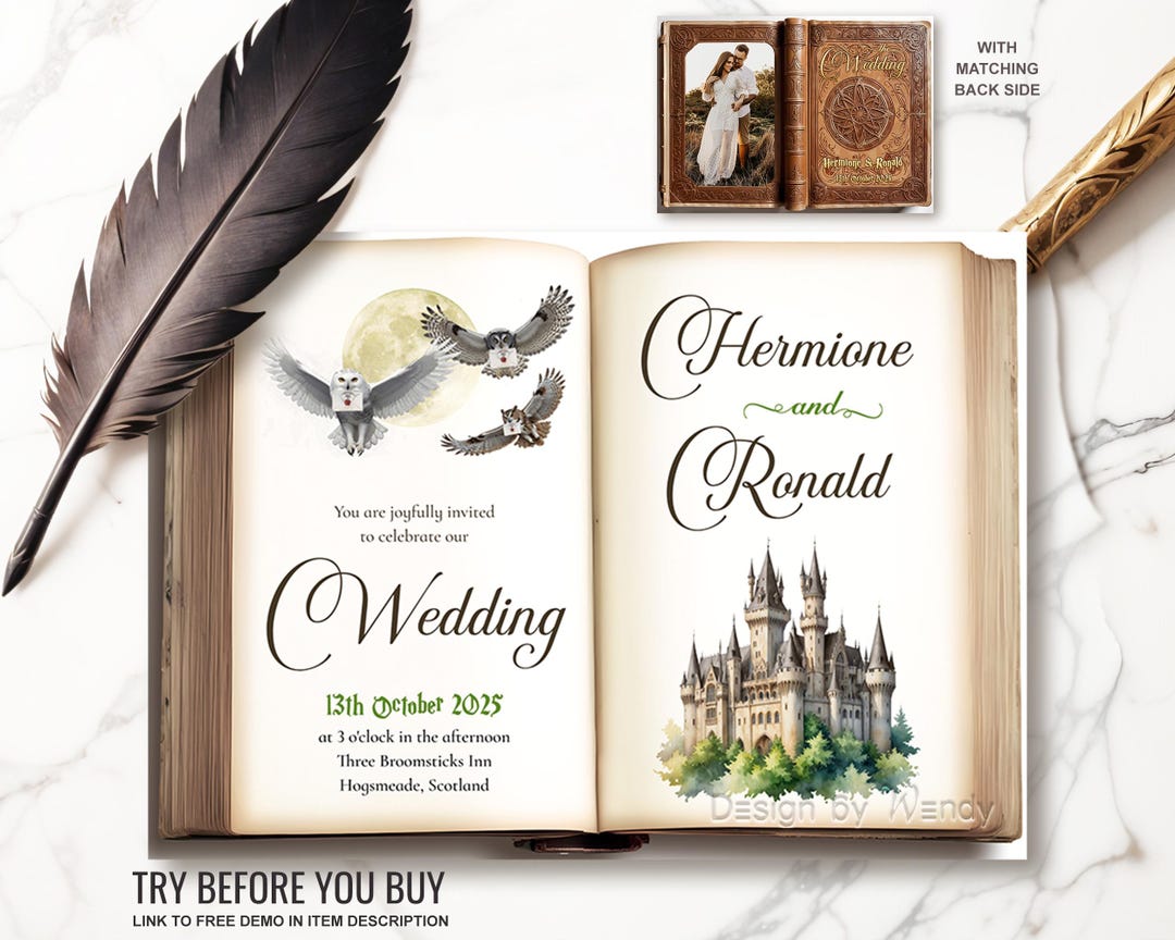 Editable Wizard Book Wedding Invitation. Fantasy Book Invitation ...