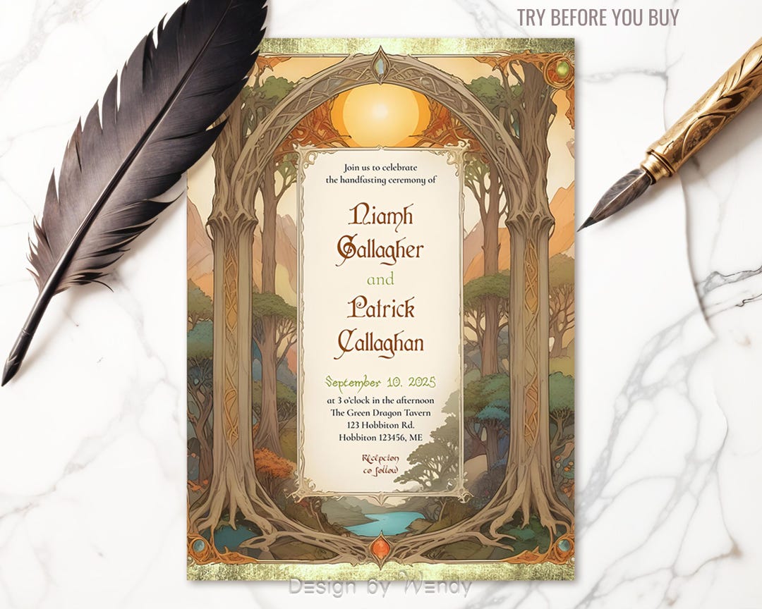 Fantasy Wedding Invitation Template, Art Nouveau Style. Editable ...