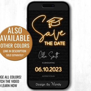 Editable Graduation Invite Template. Printable Blue Neon Graduation ...