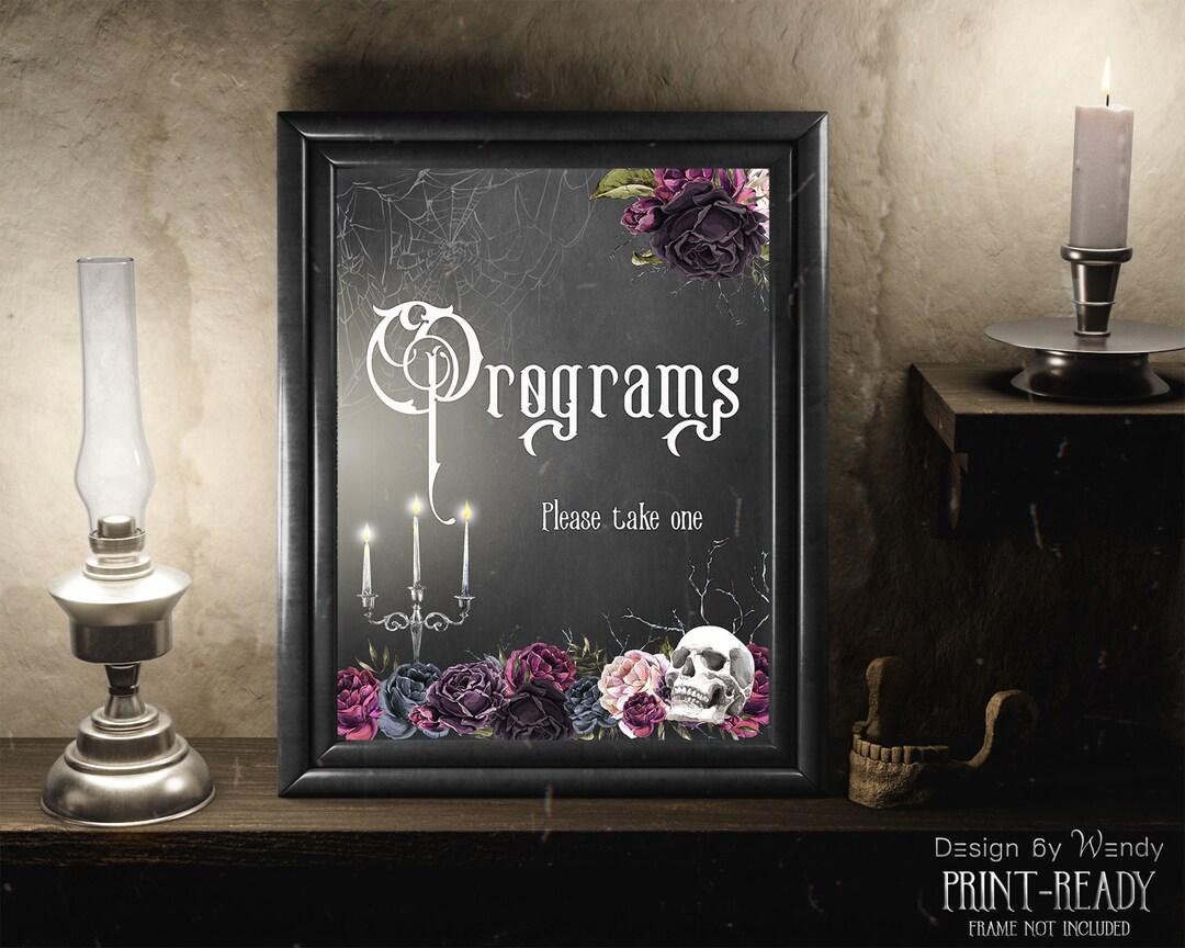 Instant Download Gothic Wedding Programs Sign. Skull and Roses ...