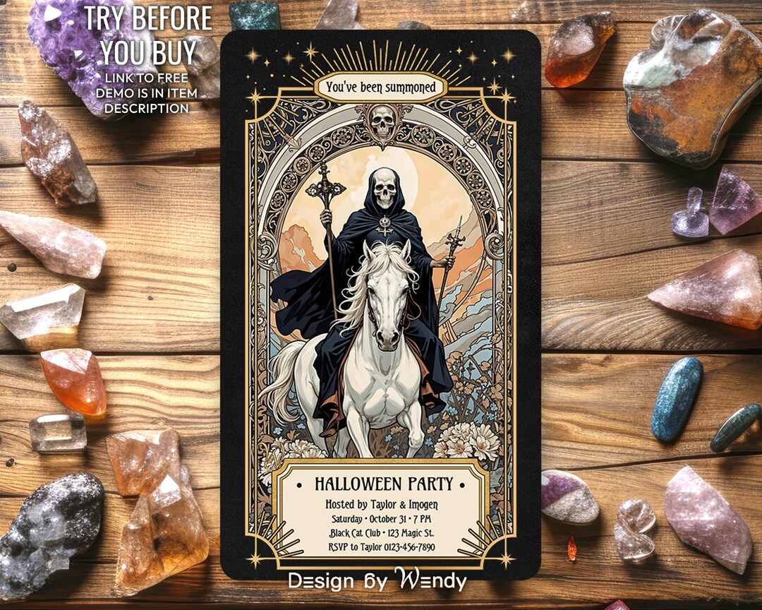 30th Birthday Invitation, Death Tarot Card. Art Nouveau Tarot ...
