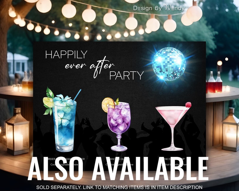Editable Disco Party Signature Drink Signs. Happily Ever After Party ...