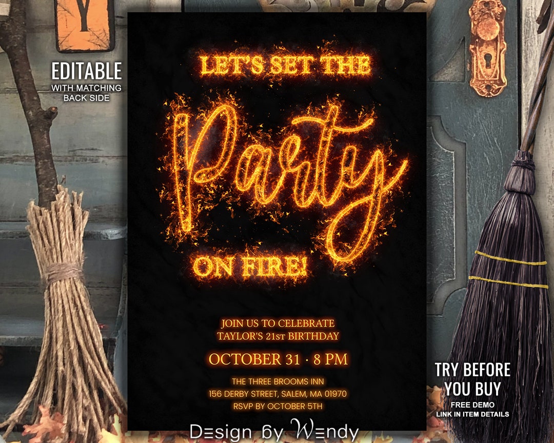 Let's Set the Party on Fire Editable Invitation. Birthday Party ...