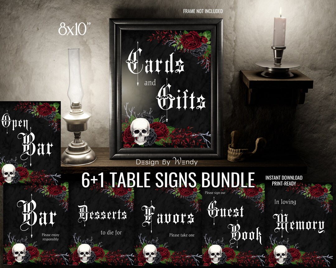 Dark Romantic Wedding Signage Bundle. Instant Download Macabre Gothic ...