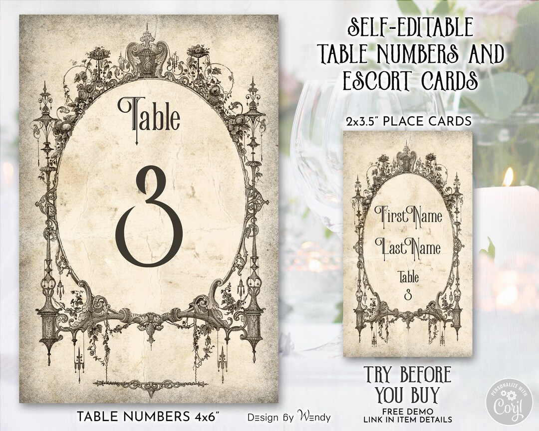 Editable Victorian Table Numbers and Place Cards. Victorian Wedding ...