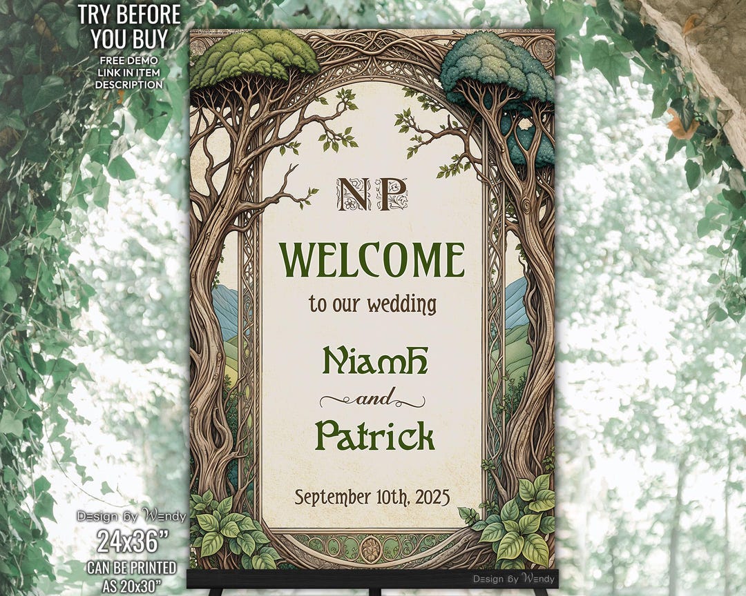 Celtic Fantasy Wedding Welcome Sign Template. Art Nouveau Wedding ...