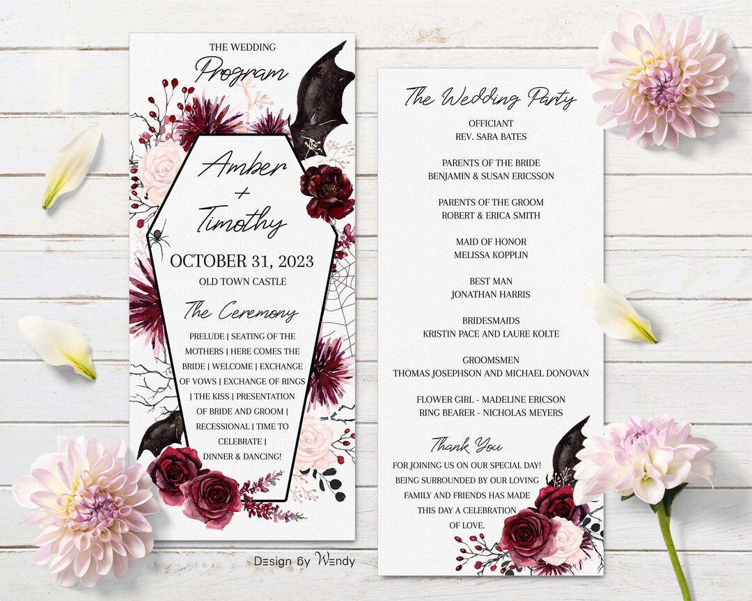Coffin Wedding Program Template. Editable Gothic Wedding - Etsy