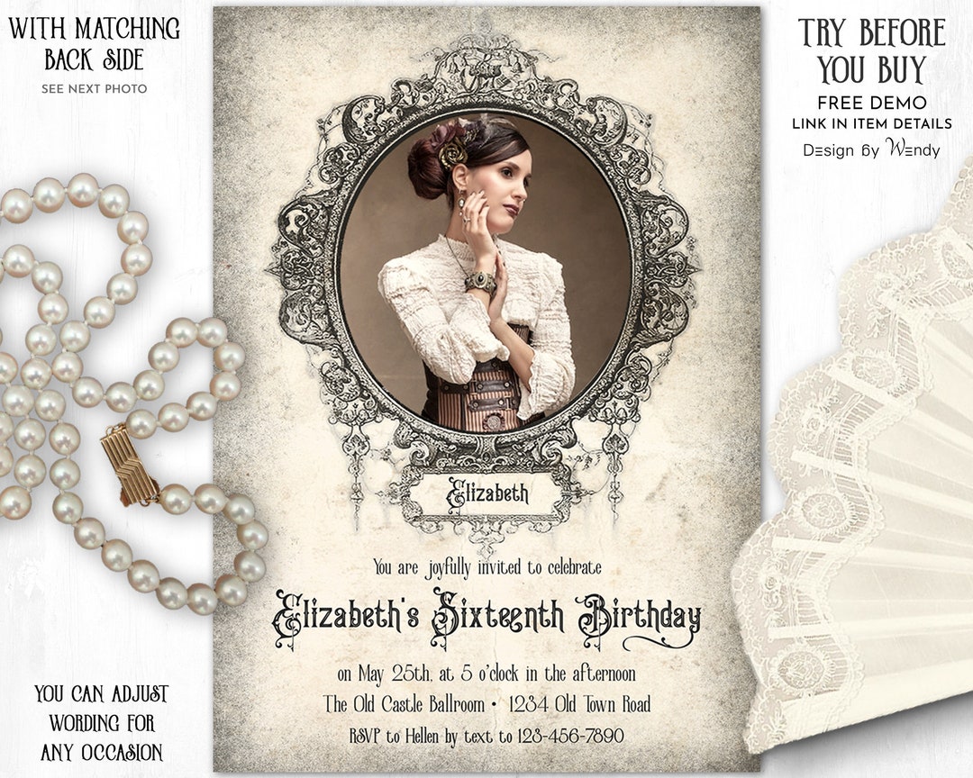 Victorian Photo Frame Invitation. Editable Victorian Birthday Party ...