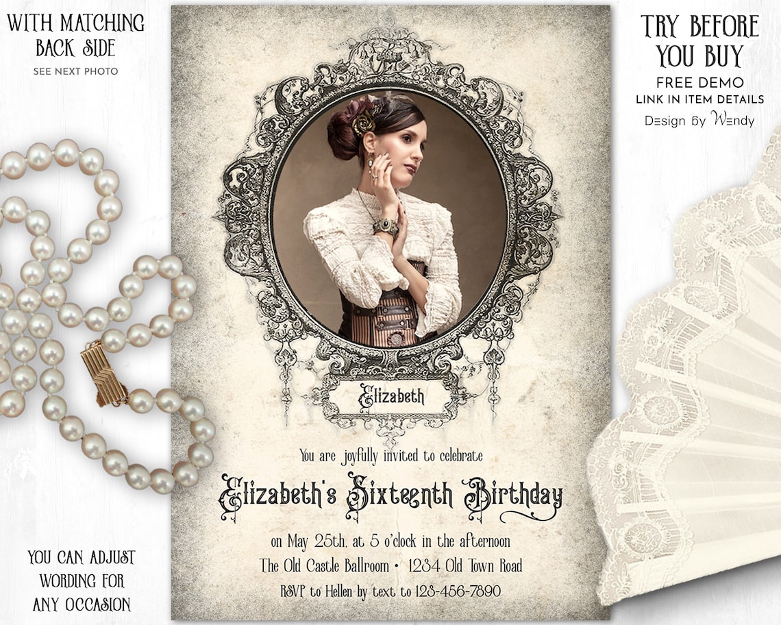 Victorian Photo Frame Invitation. Editable Victorian Birthday - Etsy