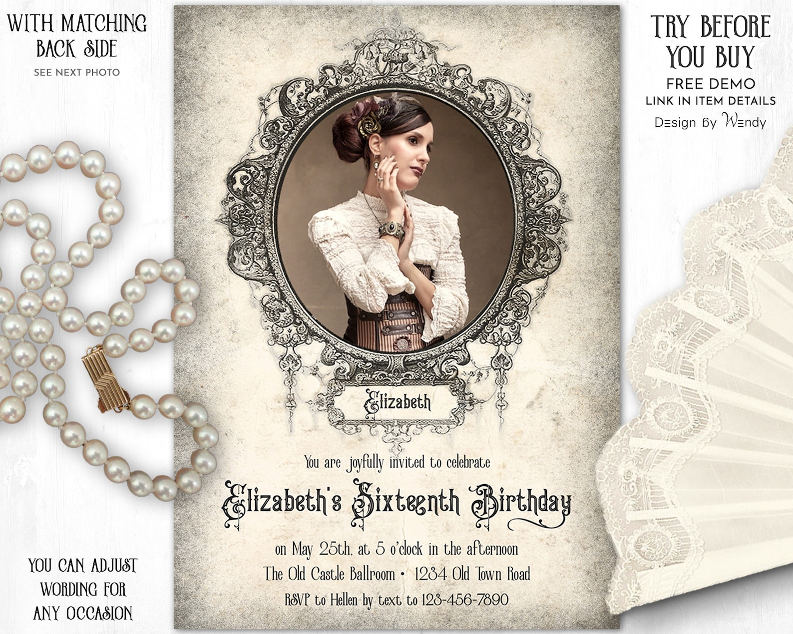Victorian Photo Frame Invitation. Editable Victorian Birthday Party ...