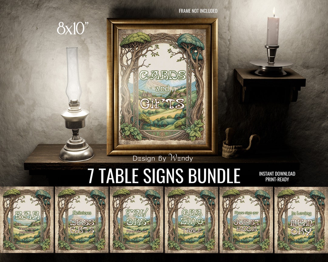 Celtic Fantasy Wedding Signs Bundle. Instant Download Shire Fantasy ...
