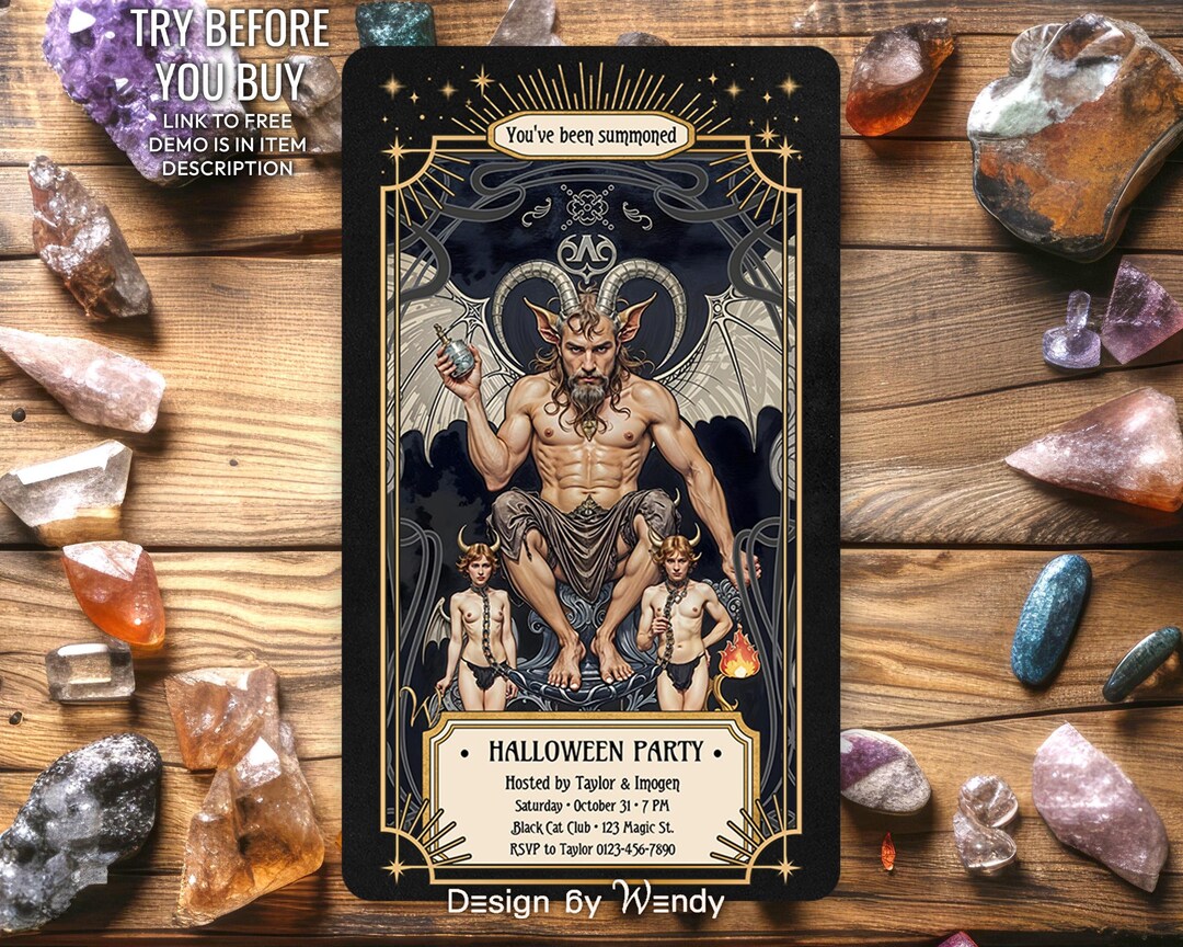 Editable Invitation The Devil Tarot Card. Art Nouveau Tarot Card ...