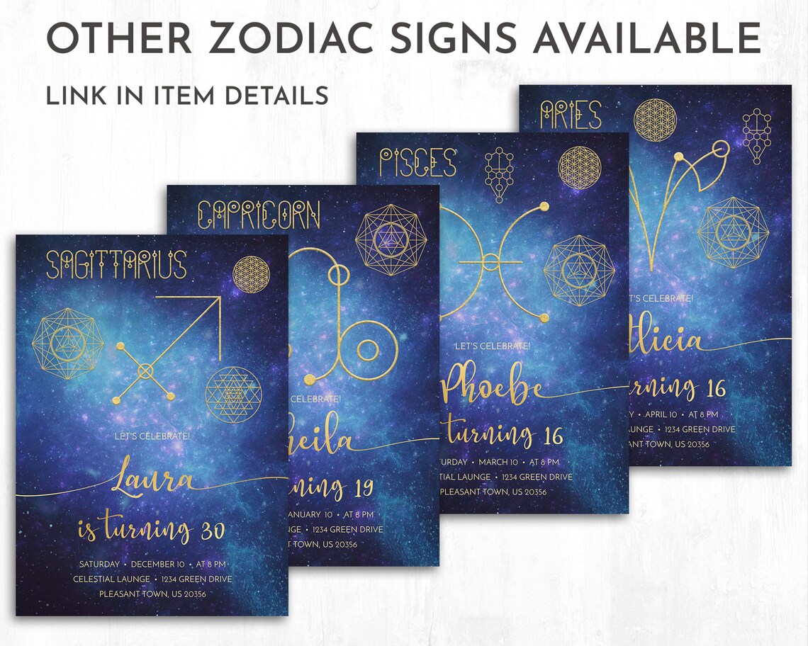 Gemini Birthday Invitation Editable Zodiac Invitation - Etsy