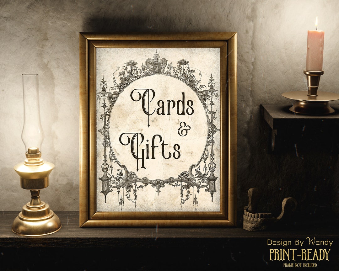 Card & Gifts Gothic Wedding Table Sign 8x10, Victorian Wedding Signs ...