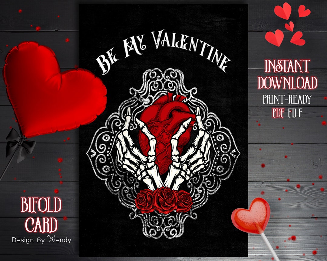 Gothic Valentine Card, Instant Download. Be My Valentine Printable ...
