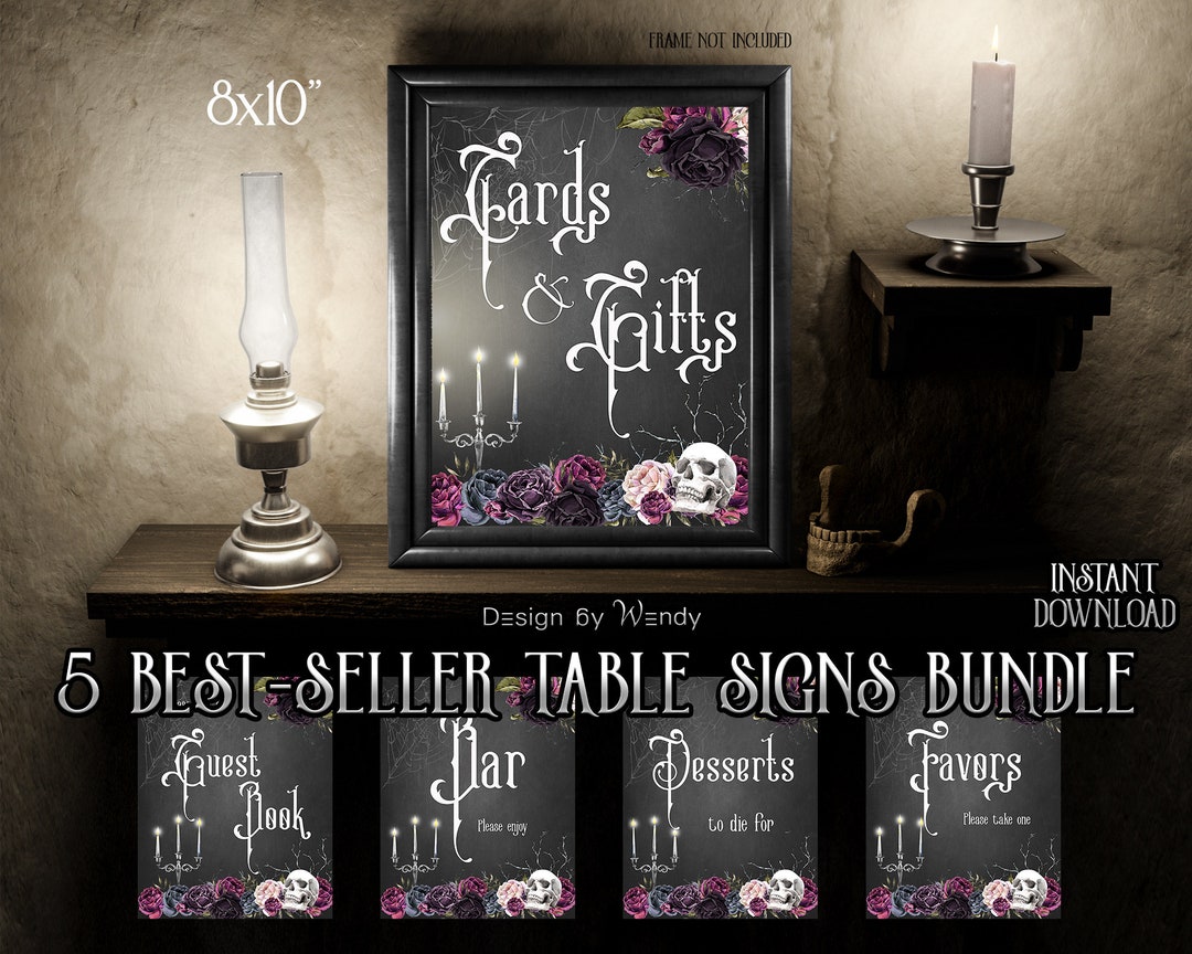 Gothic Wedding Best Seller Table Signs Bundle. Print Ready Black Table ...