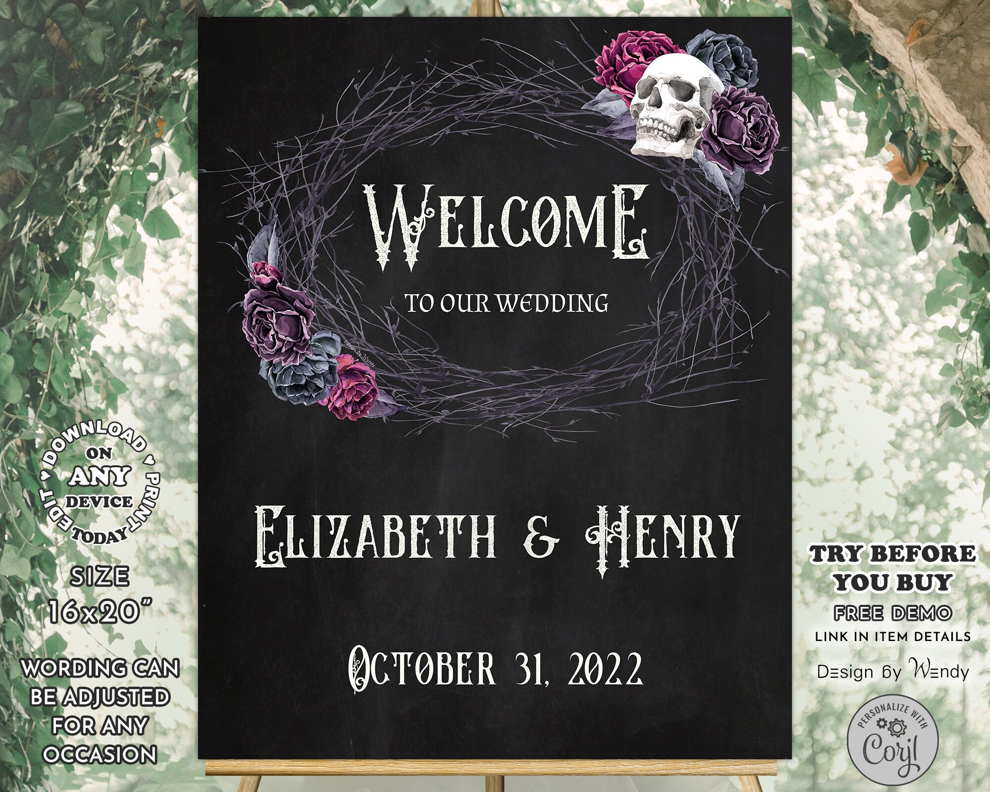 Edit Yourself Black Gothic Wedding Sign Gothic Welcome Sign | Etsy