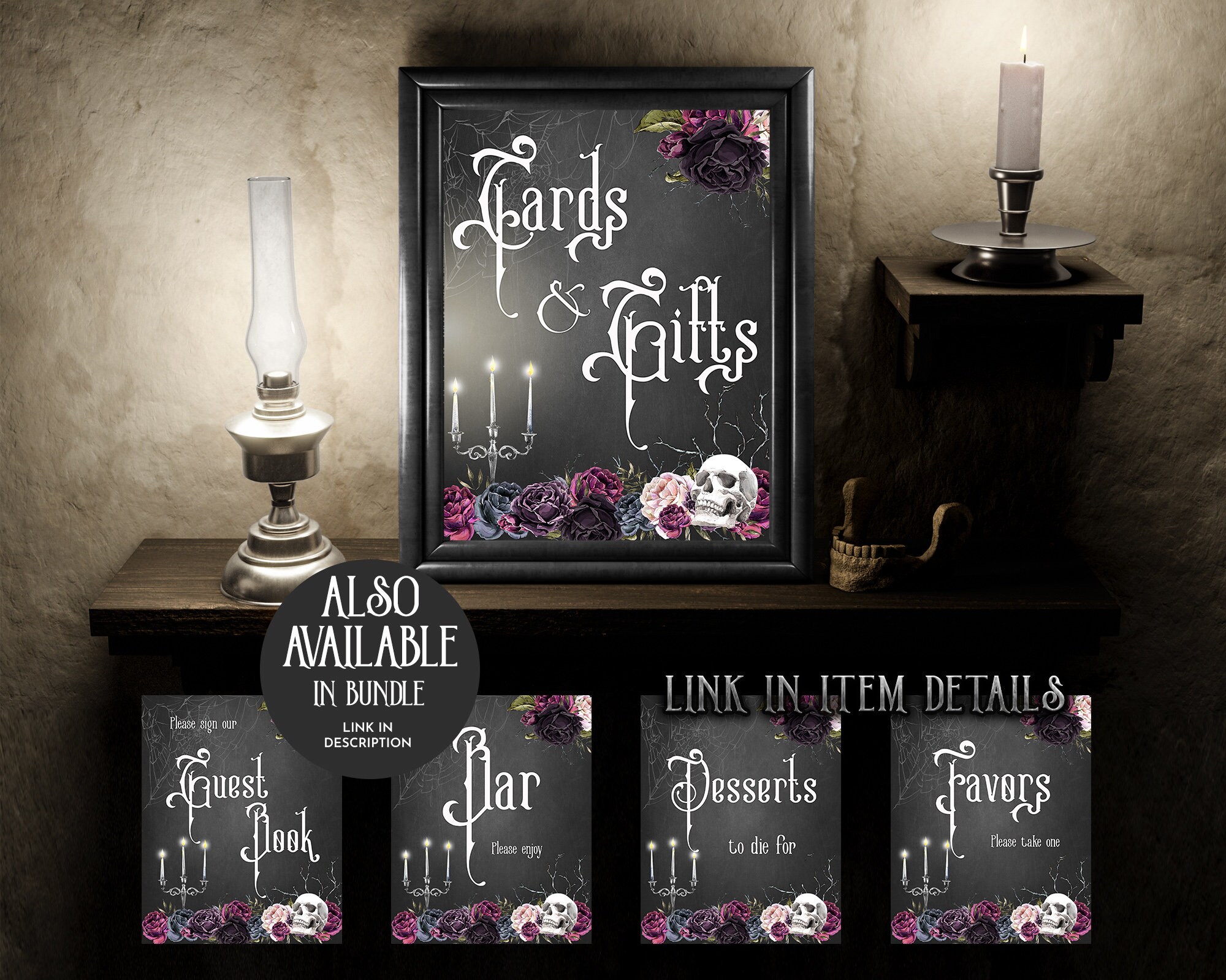 Gothic Cards & Gifts Sign With Roses and Skull. Gothic Wedding Party ...