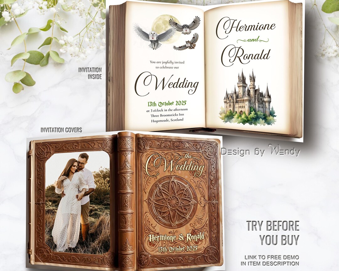 Magic Book Editable Wedding Invitation Template. Fantasy Book Folded ...