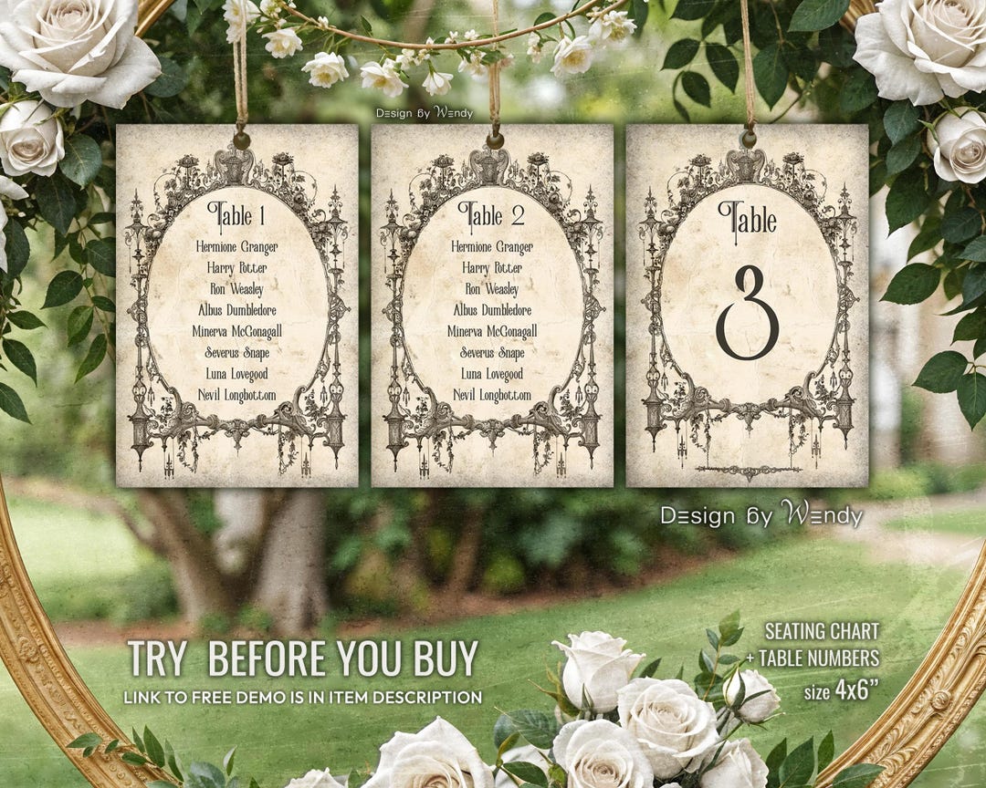 Victorian Wedding Seating Chart Template + Editable Table Numbers ...
