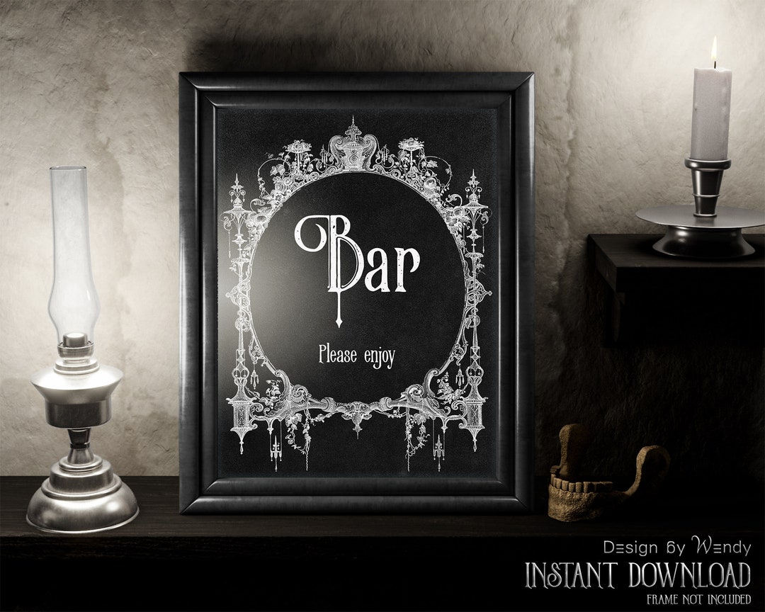 Instant Download Black Bar Sign, Gothic Wedding Vintage Bar Sign ...