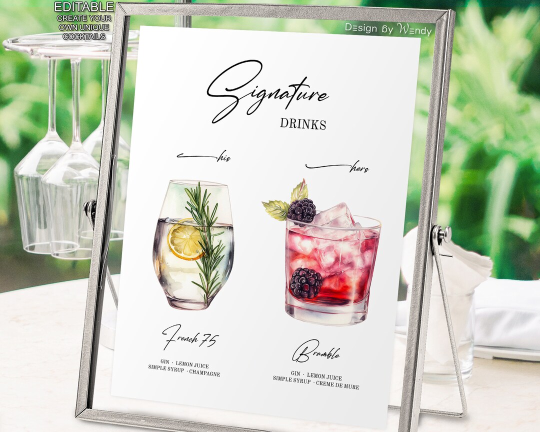 Signature Drinks Sign Template With Two Signature Drinks. Editable ...