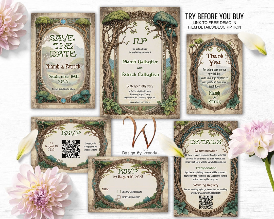 Fantasy Vintage Wedding Invitation Suite. Celtic Wedding Handfasting ...