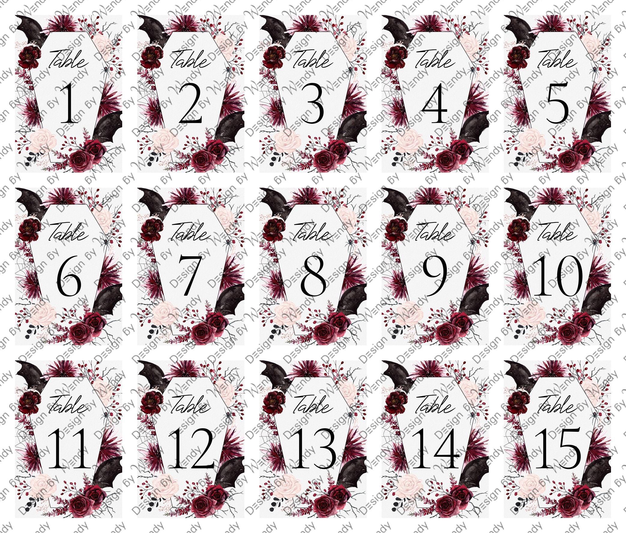 Coffin Table Numbers With Bat Wings & Roses. Instant Download Printable ...