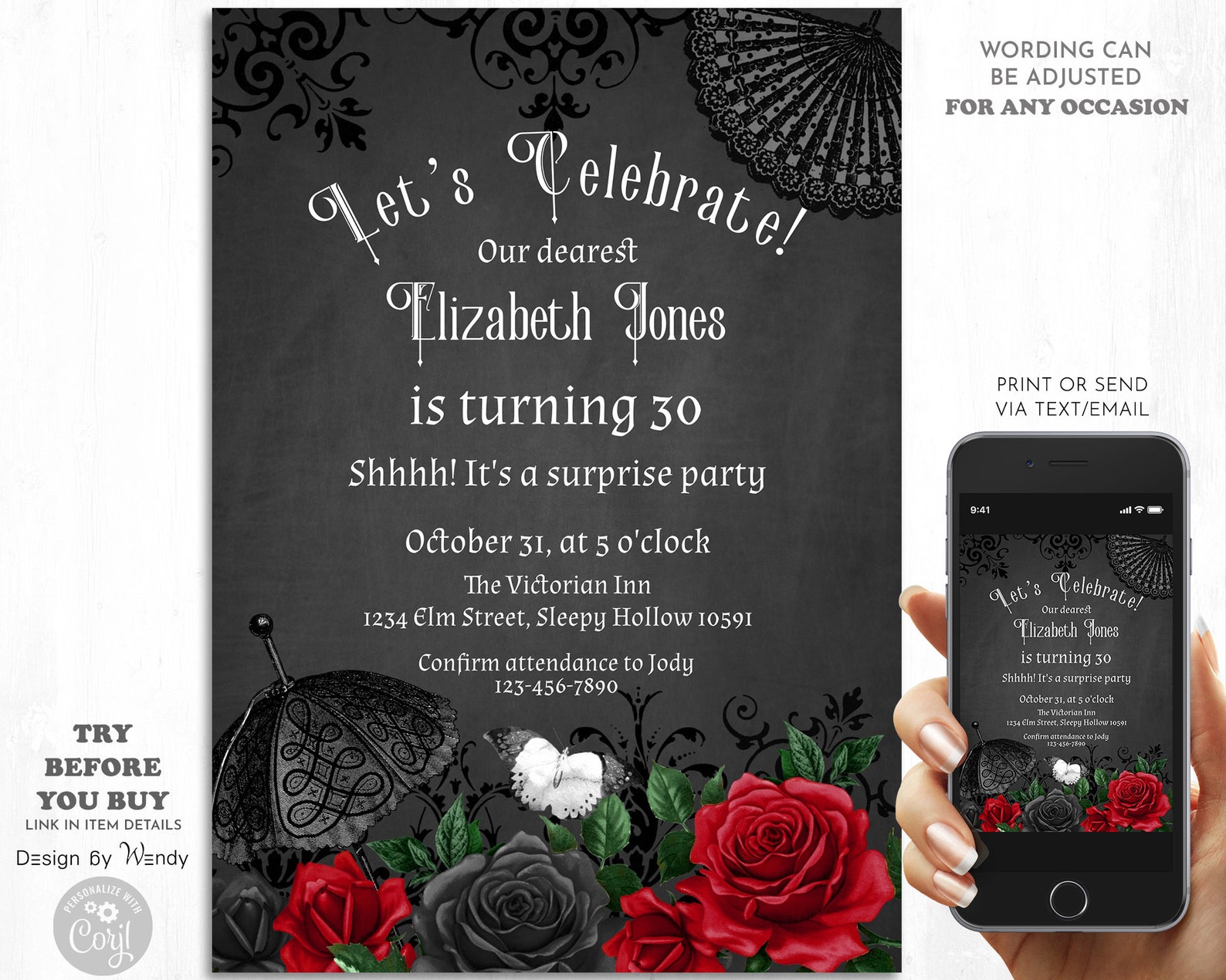 Gothic Birthday Invitation Edit Yourself Victorian - Etsy