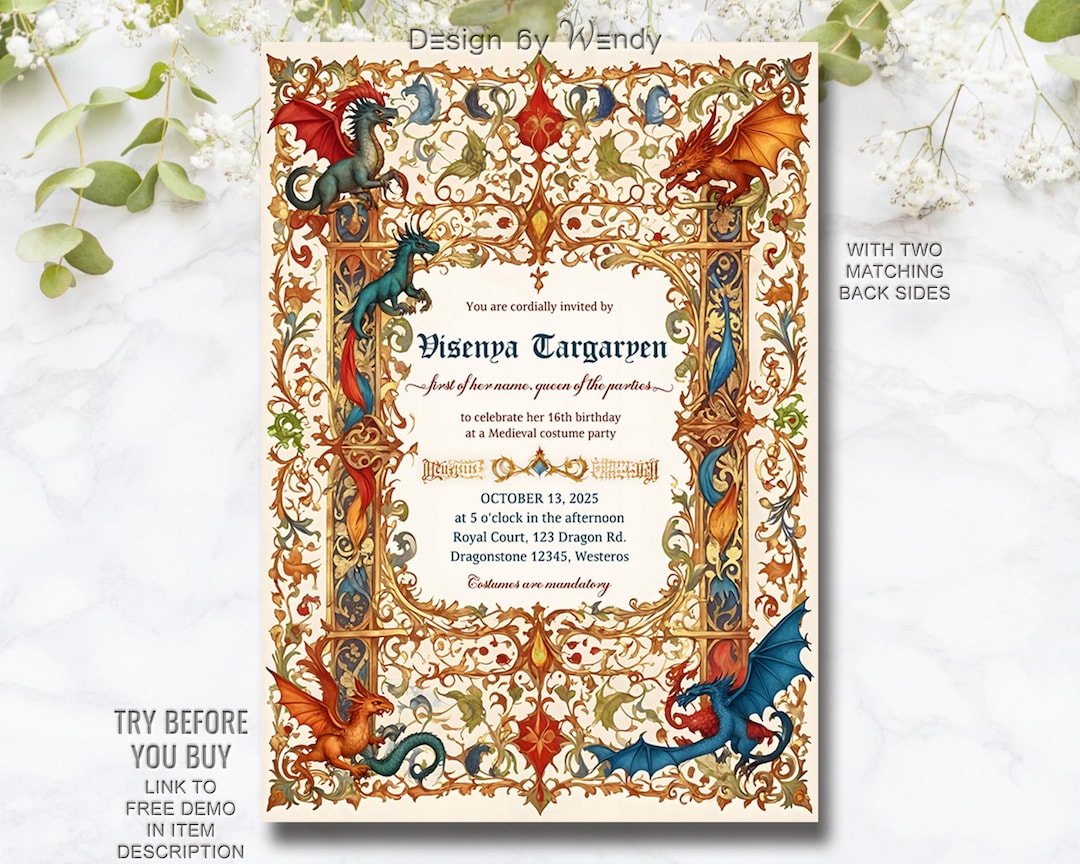 Editable Medieval Fantasy Invitation. Dragon Fantasy Invitation ...