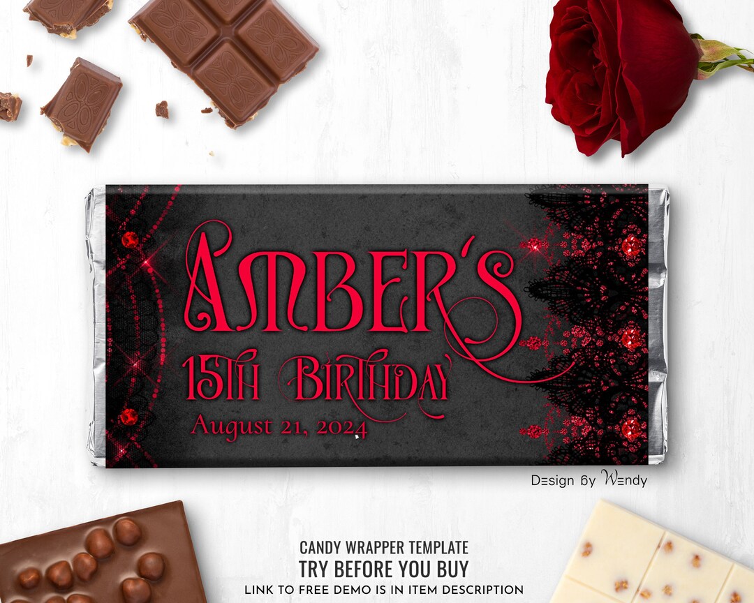 Editable Goth Glam Candy Bar Wrapper. Gothic Red & Black - Etsy