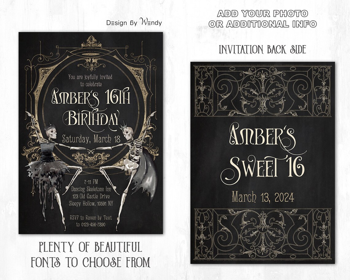 Gothic Birthday Invitation Dancing Skeletons. Editable Gothic - Etsy