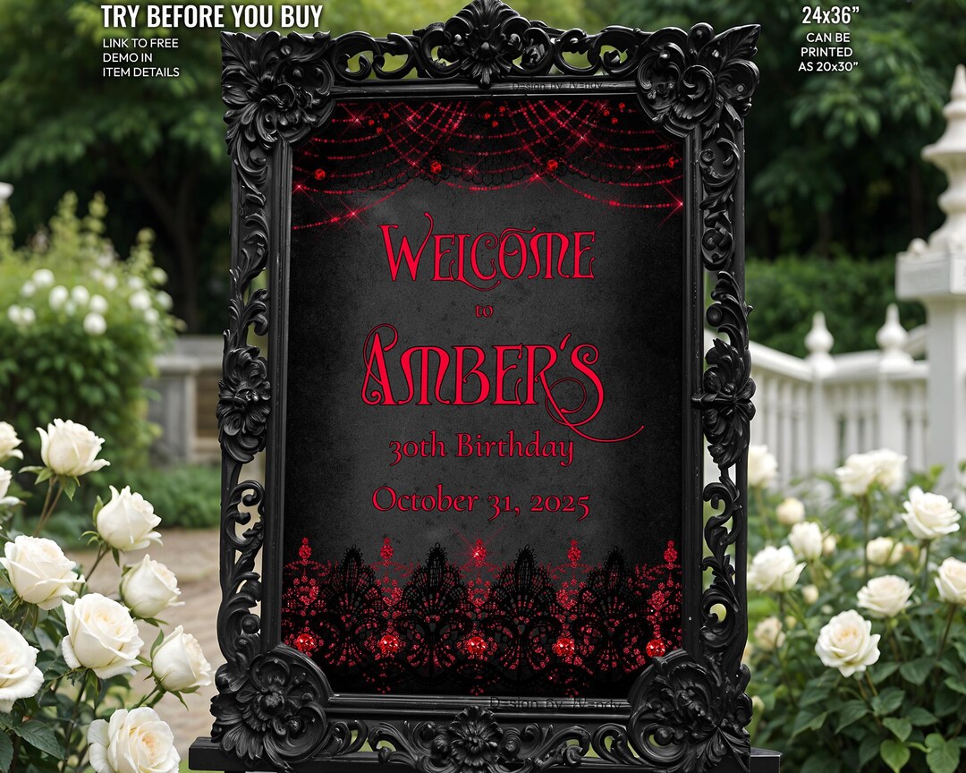 Goth Glam Editable Welcome Sign. Dark Victorian Party Sign Template ...