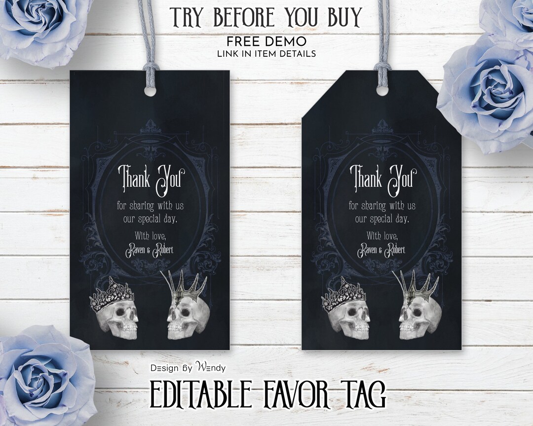 Skull Gift Tags Template. Skeleton King & Queen Macabre - Etsy