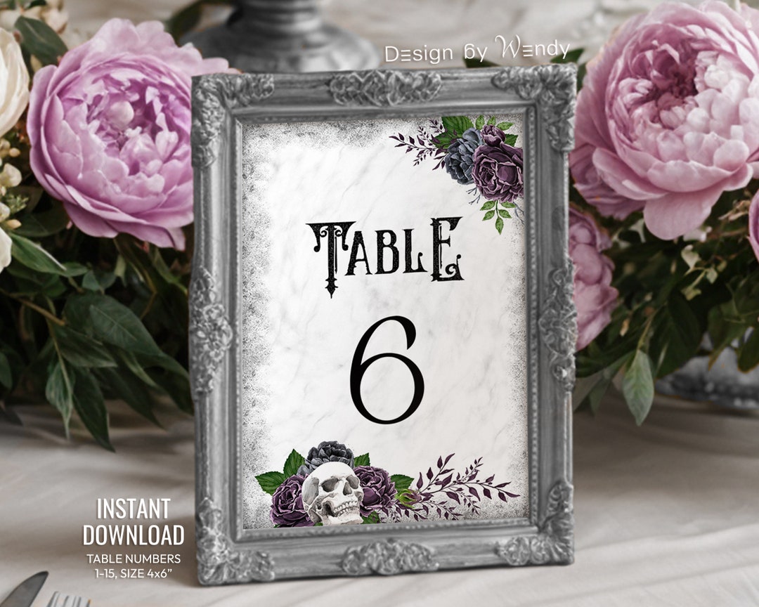 Printable Gothic Table Numbers, Instant Download. Skull and Purple ...