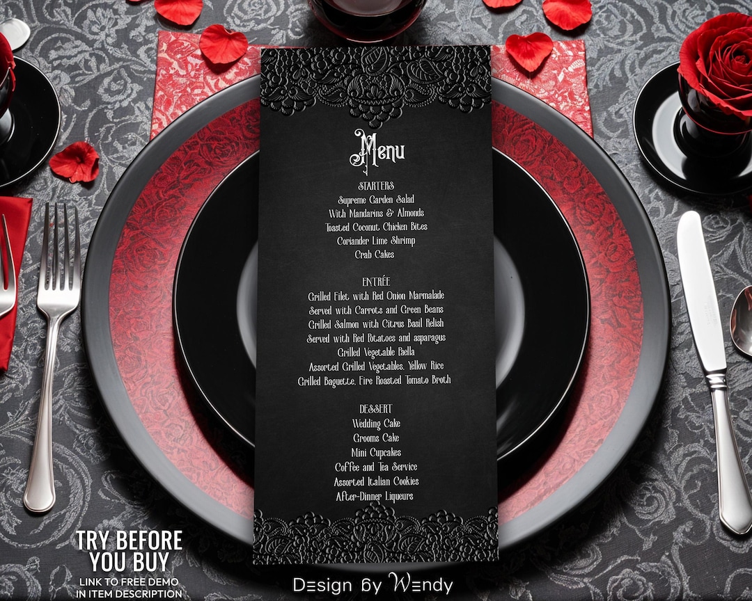 Elegant Dinner Menu Template, Vintage Black Lace. Editable Gothic ...