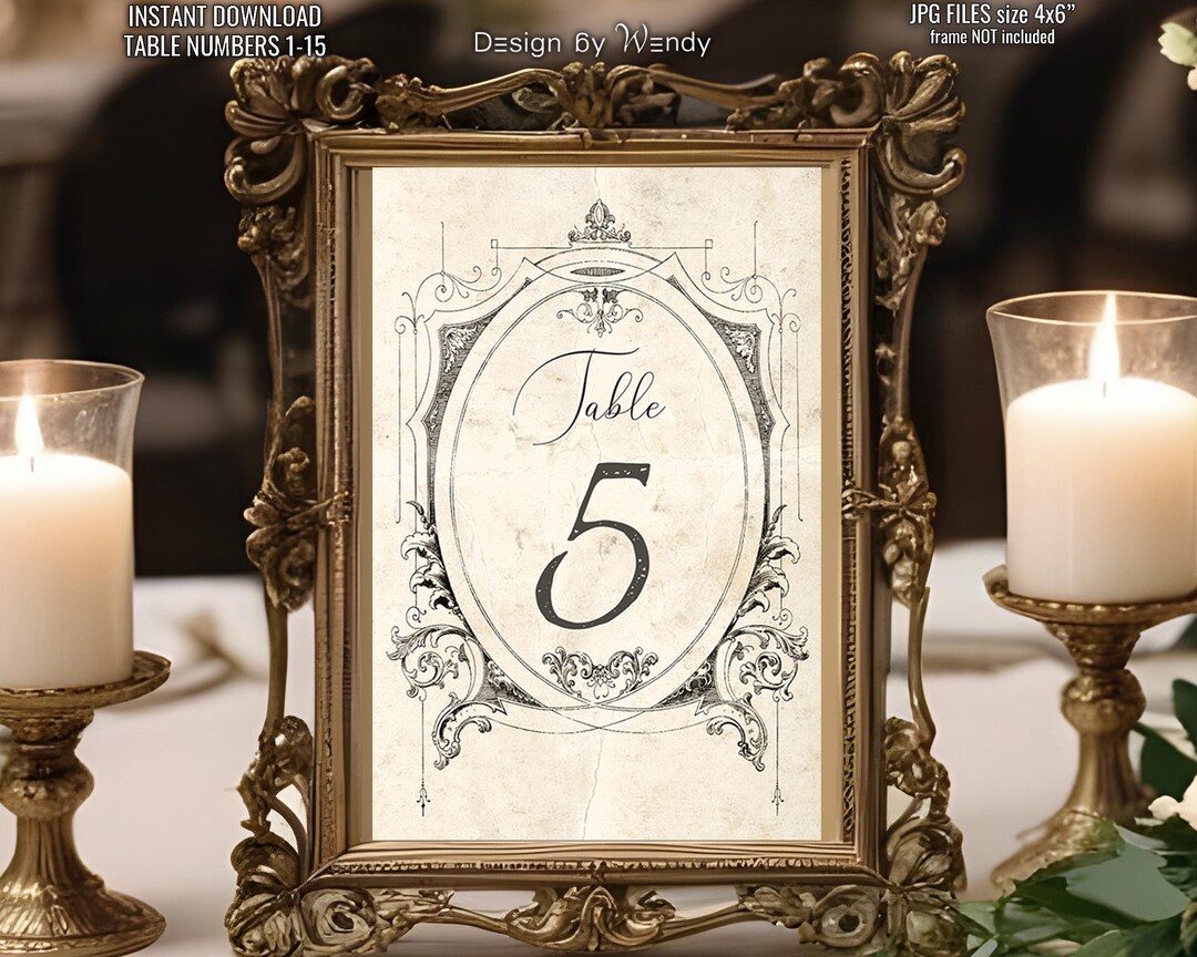 Retro Victorian Table Numbers Inspired by Jane Austen Novels. Instant ...
