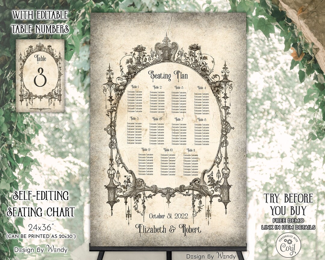 Editable Victorian Wedding Seating Chart and Table Numbers. Victorian ...