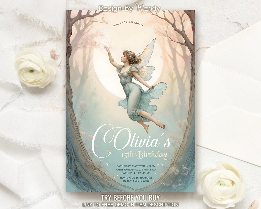 Fairytale Birthday Invitation Template. Vintage Fantasy Fairycore ...