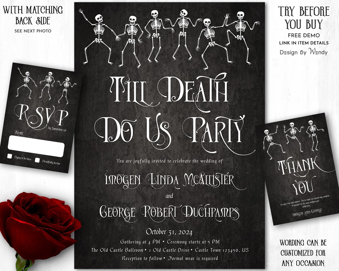 Gothic Wedding Invitation Set Template Macabre Till Death Do Etsy