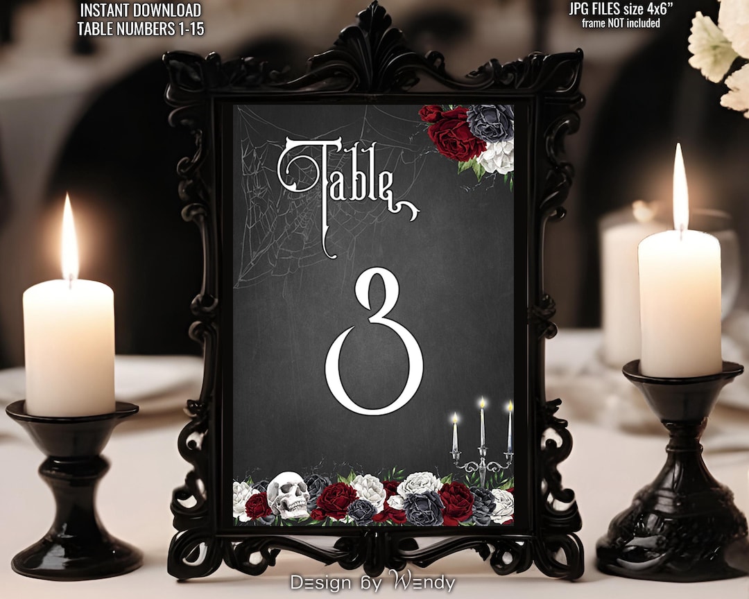 Halloween Table Numbers, Printable Gothic Wedding Table Numbers With ...